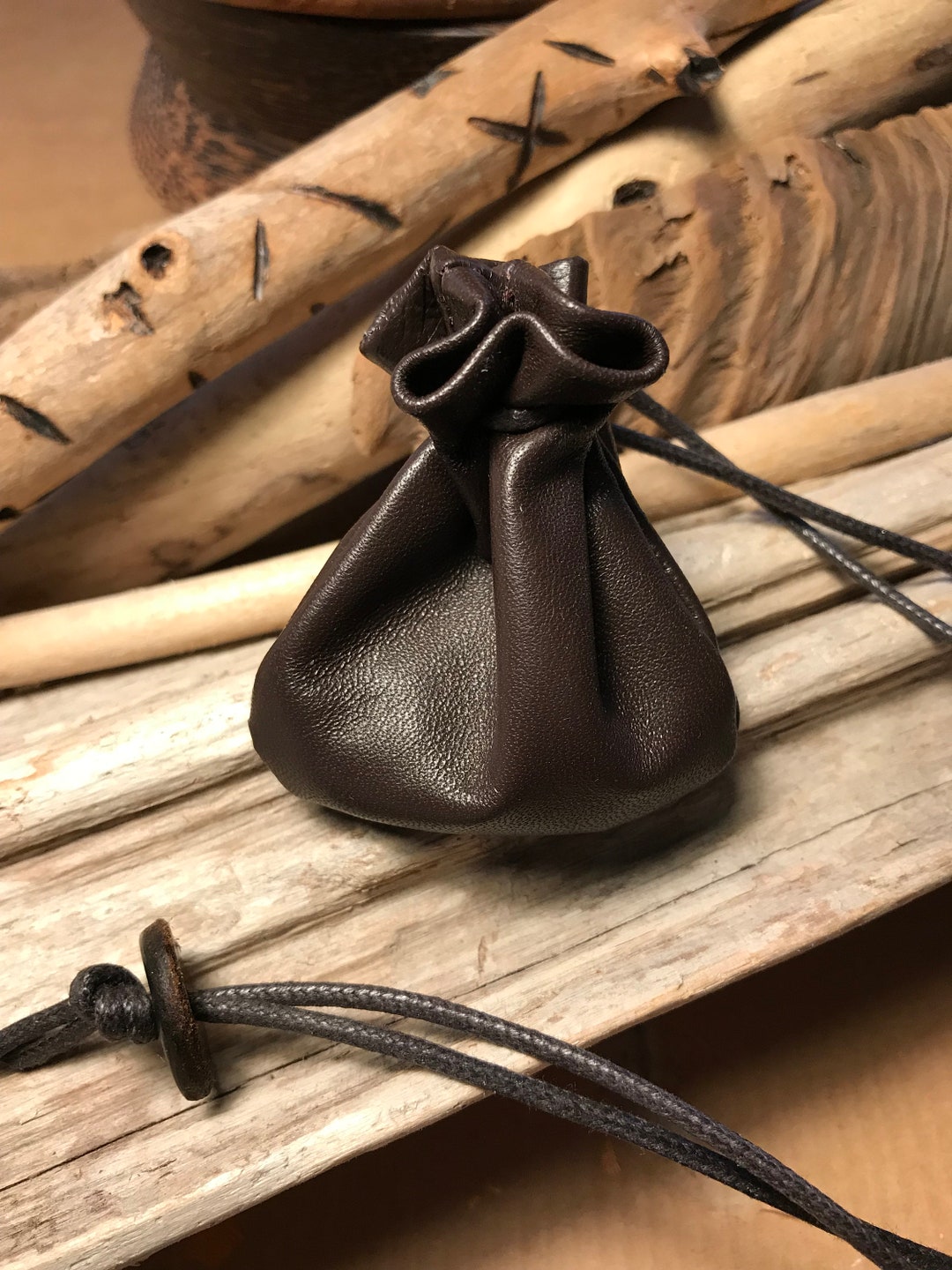 Leather Neck Pouch Bag, Brown Pouch Bag Necklace, Crystal Sack, Spirit ...