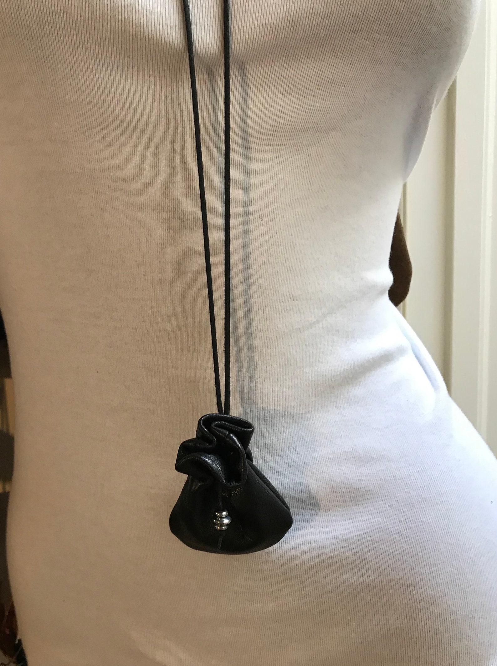 Leather Neck Pouch Bagleather Pouch Bagpouch Necklaceblack | Etsy