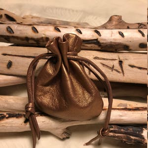 Leather Drawstring Pouch Bag Bronze Leather Small Bag | Etsy