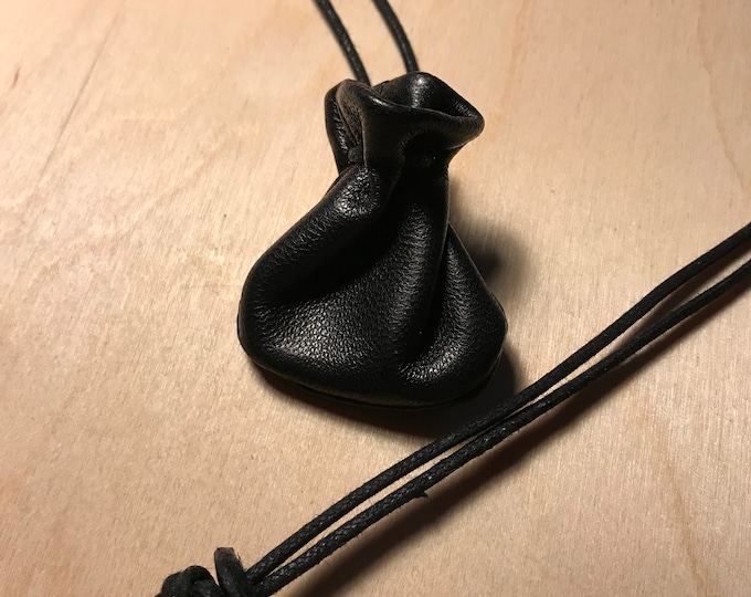 Black Leather Neck Pouch Bag, Men's Necklace, Pouch Bag Necklace ...