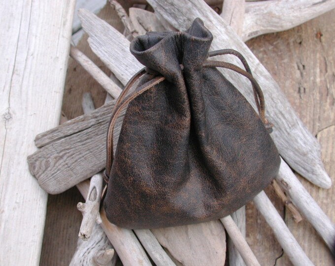 Leather Drawstring Pouch Bag Medium Size Distressed | Etsy