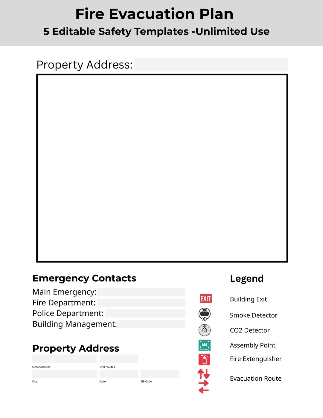 Fire Evacuation Plan Template Bundle for Small Business and Airbnb ...