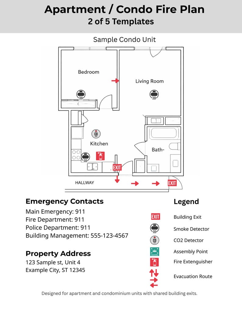 Fire Evacuation Plan Template Bundle for Small Business and Airbnb ...