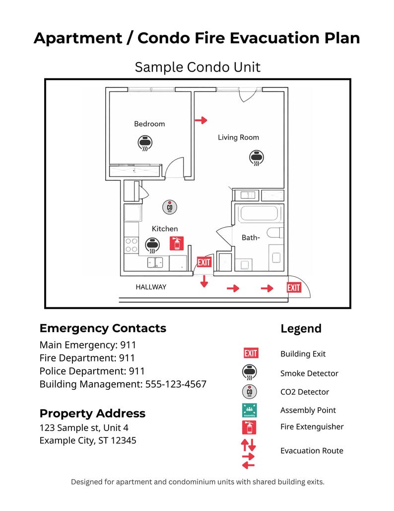 Apartment & Condo Fire Evacuation Plan | Editable Canva Template ...