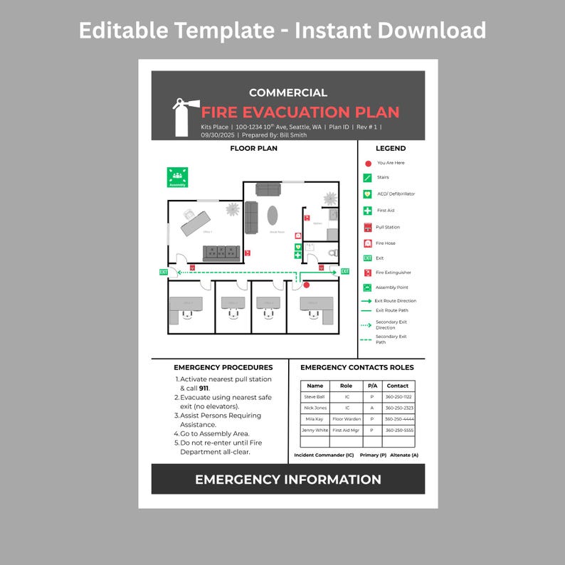 Fire Evacuation Plan Bundle | Residential & Commercial Templates ...