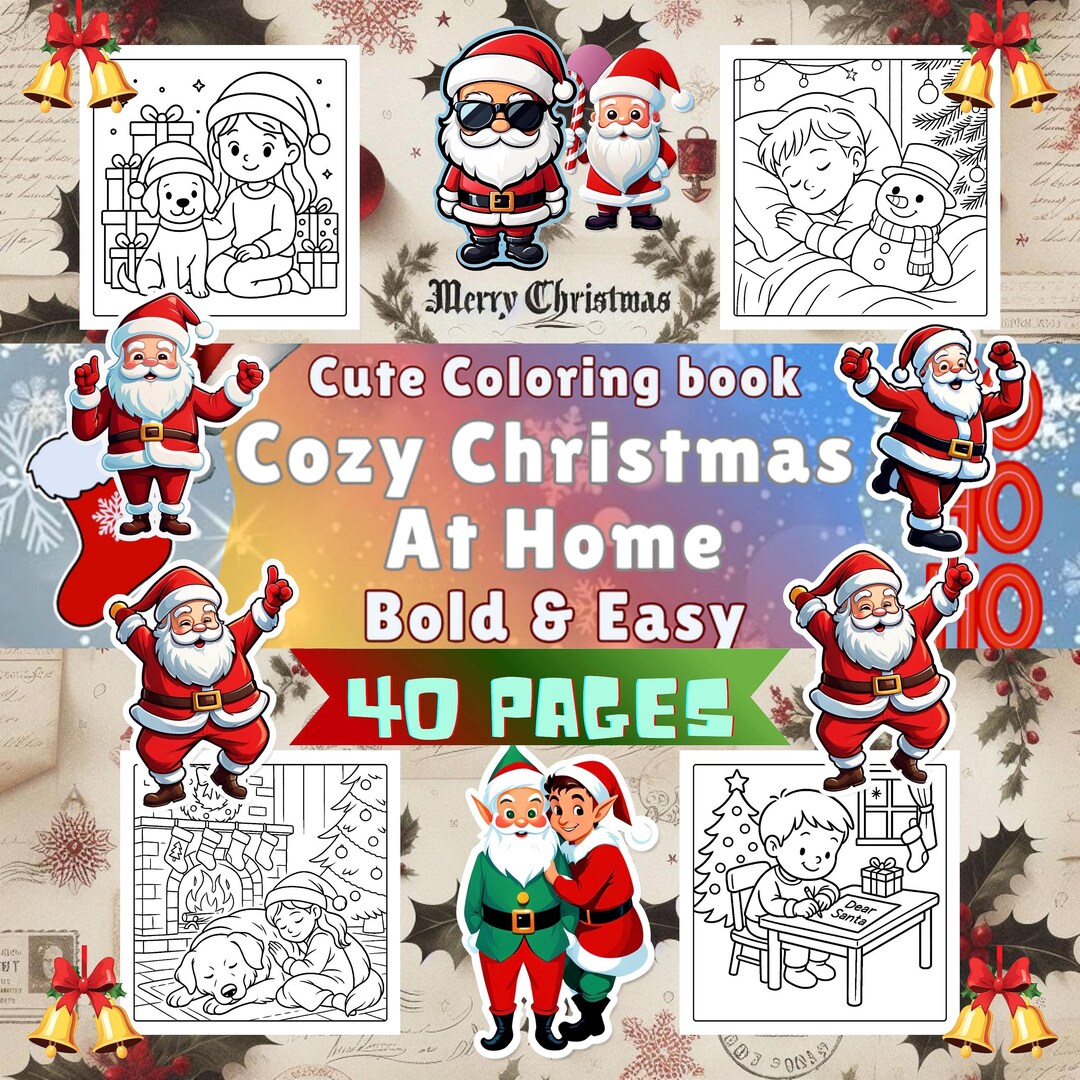 40 Cozy Christmas at Home Coloring Book | Stress Relief Adult Coloring ...