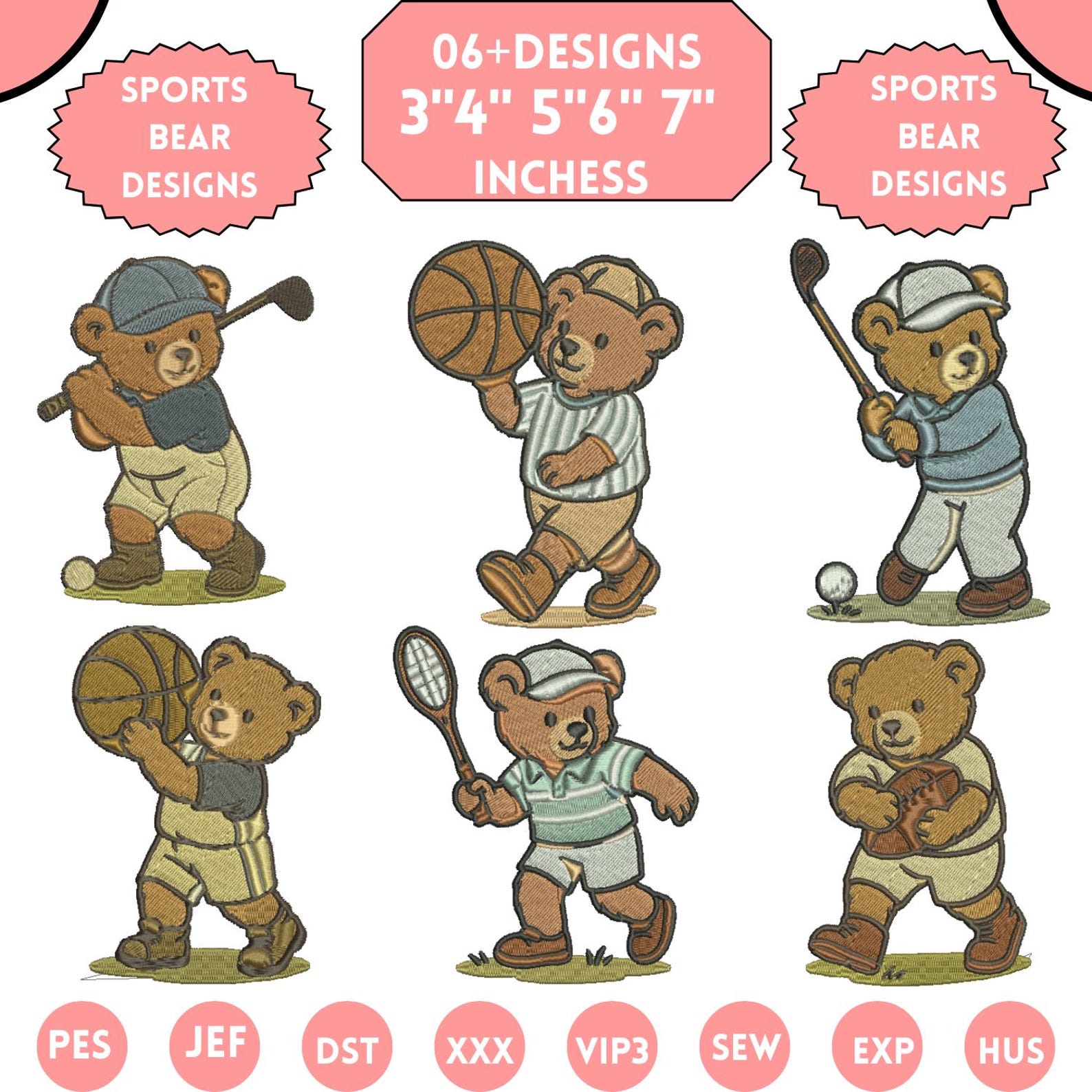 Vintage Teddy Bear Machine Embroidery Designs Sports Nursery Embroidery ...