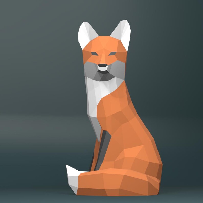 Low Poly Fox Papercraft Template, Sitting Fox 3D Paper Sculpture, DIY ...