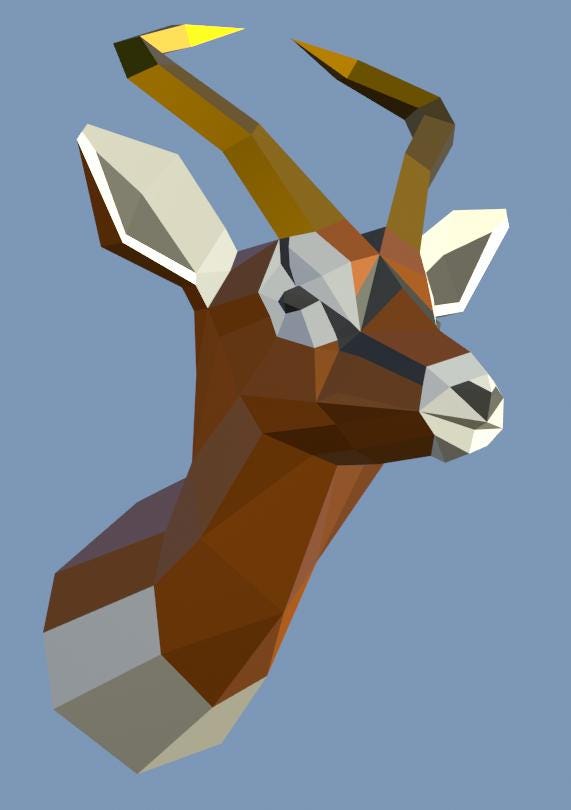 Springbok (antelope) Trophy, DIY Low Poly 3D, Papercraft, Digital ...