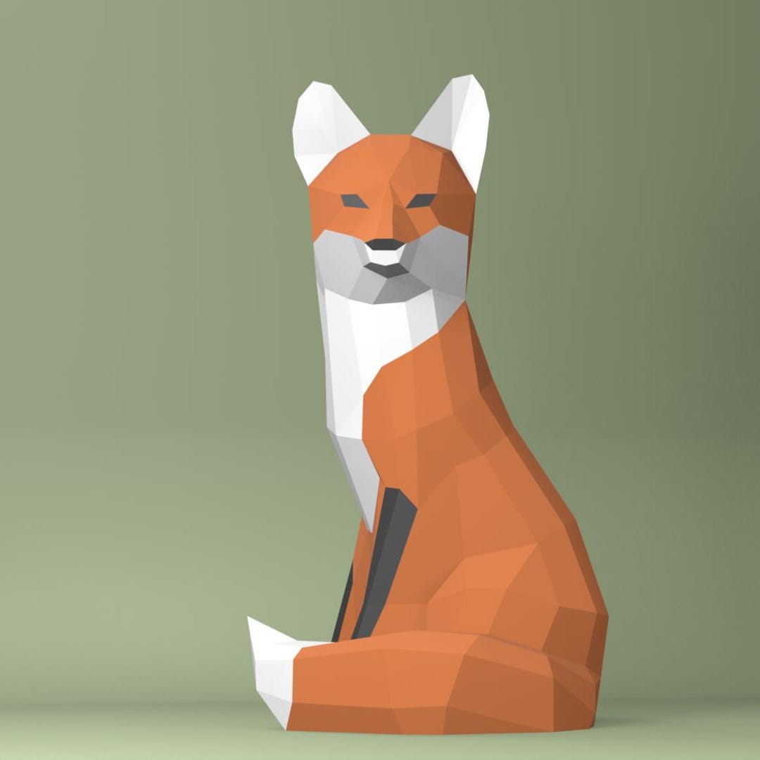 Low Poly Fox Papercraft Template, Sitting Fox 3D Paper Sculpture, DIY ...