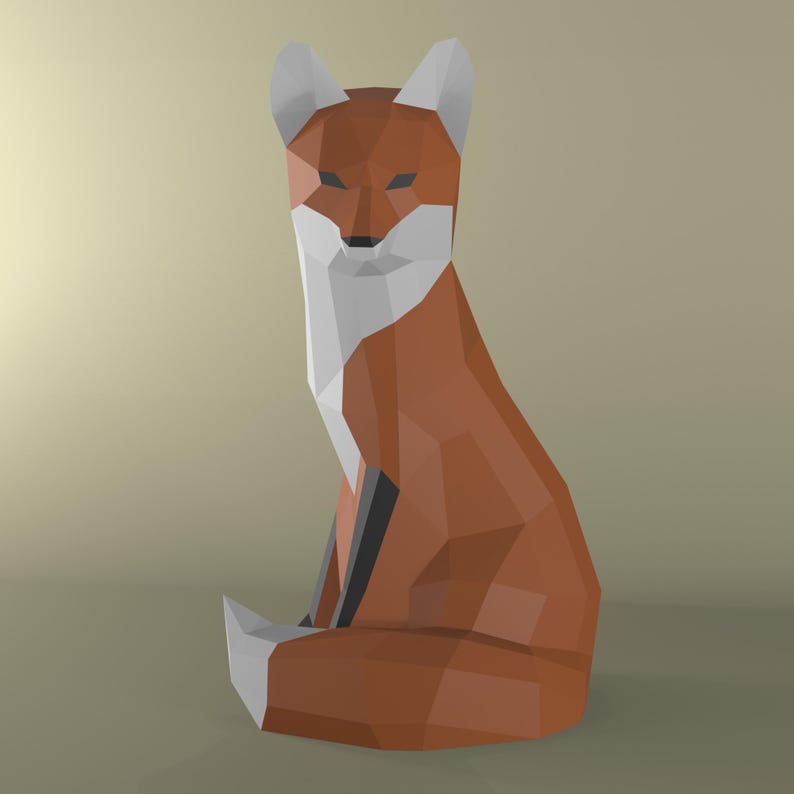 Low Poly Fox Papercraft Template, Sitting Fox 3D Paper Sculpture, DIY ...