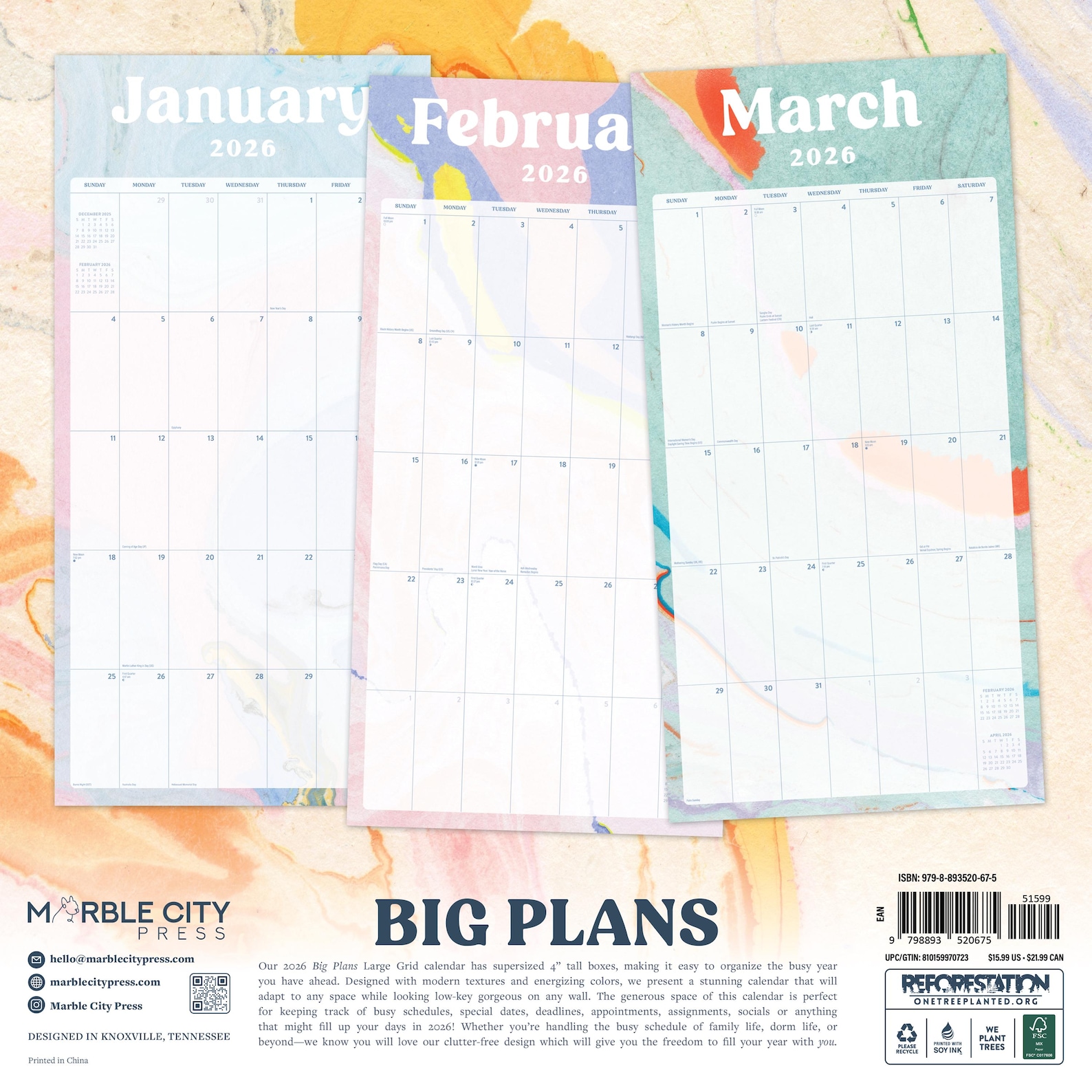 2026 Large Grid: Big Plans Monthly Calendar - Etsy