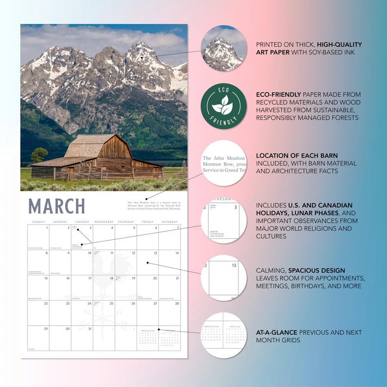 2026 Barns Monthly Calendar - Etsy