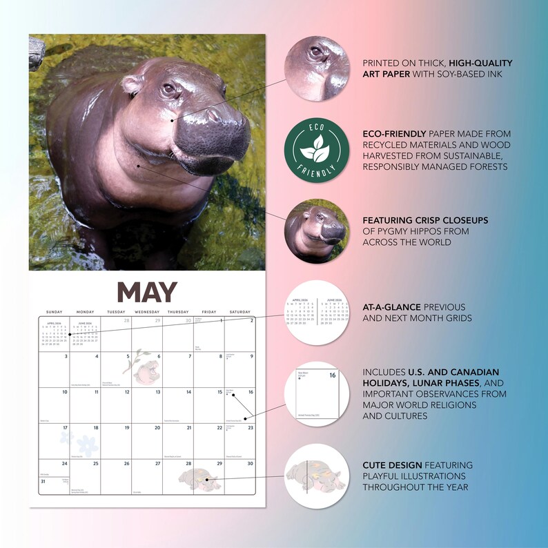 2026 Pygmy Hippos Monthly Calendar - Etsy