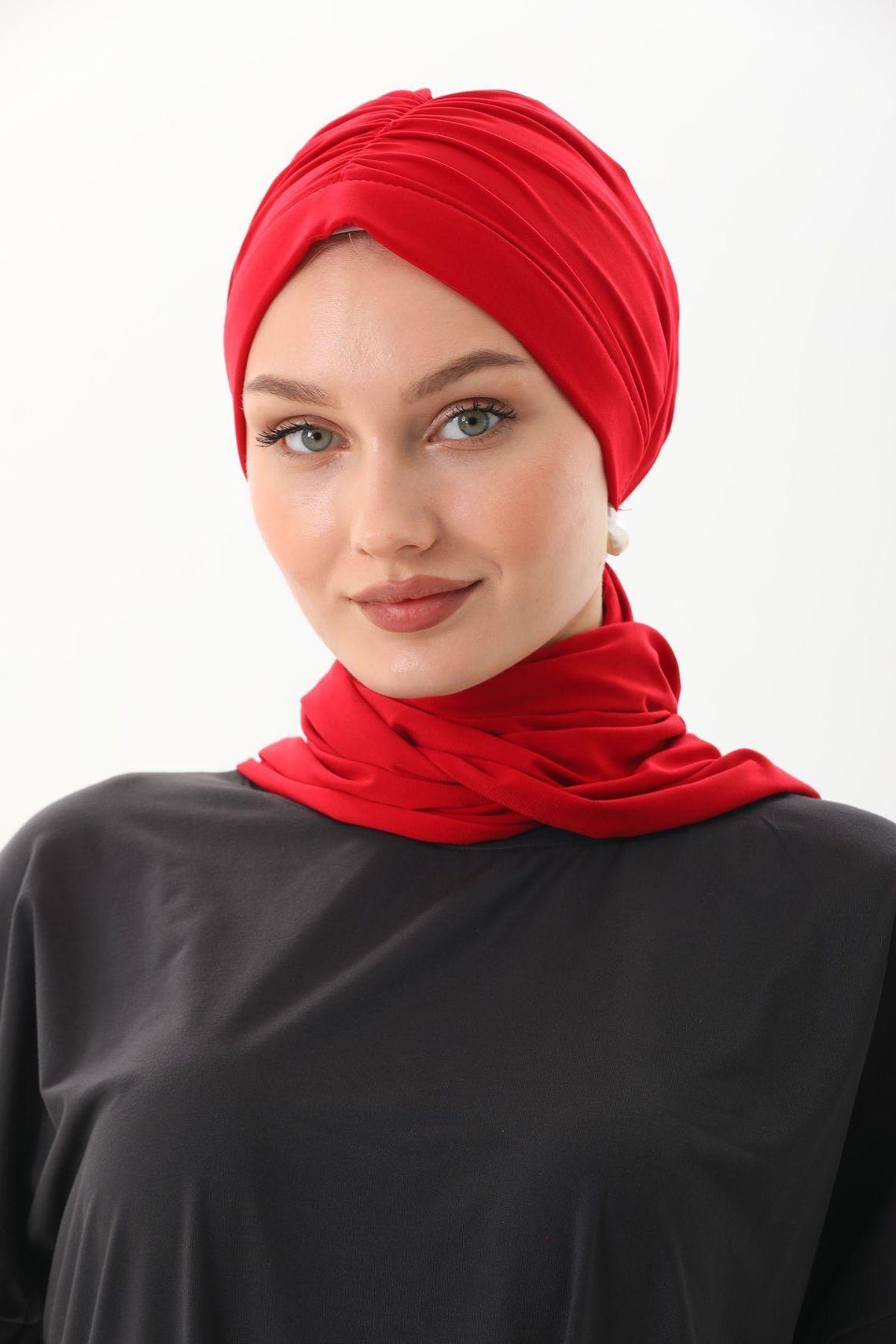 Long Red Wrap Turban Hijab for Women | Multi Style Sandy Fabric ...