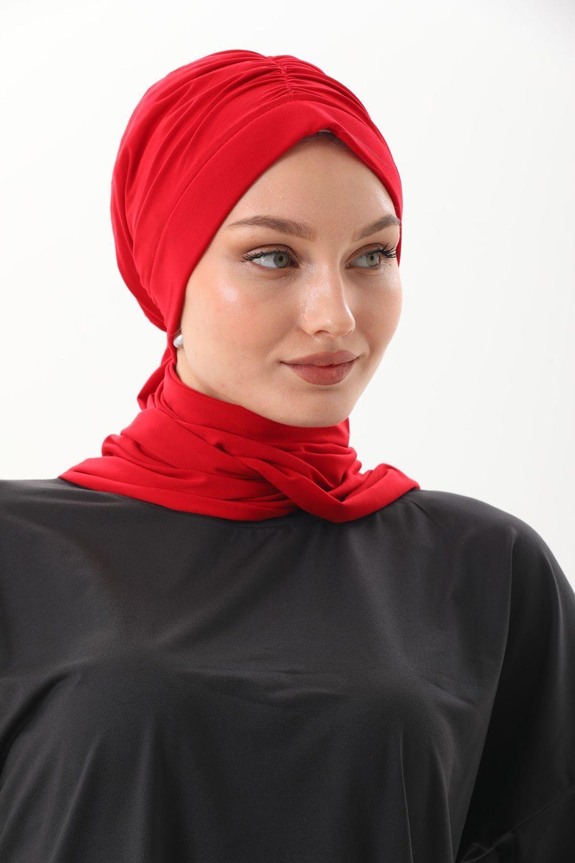 Long Red Wrap Turban Hijab for Women | Multi Style Sandy Fabric ...