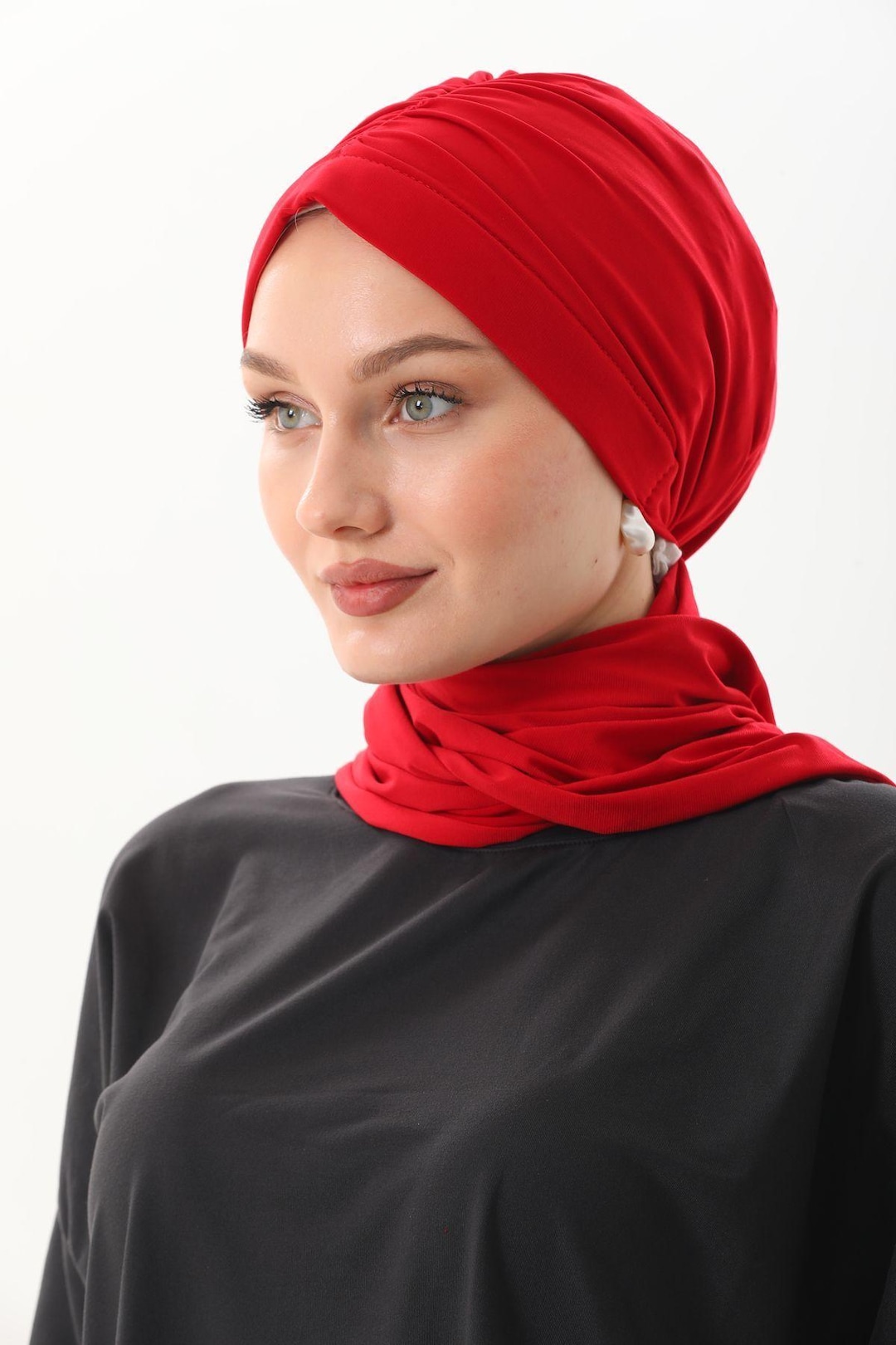 Long Red Wrap Turban Hijab for Women | Multi Style Sandy Fabric ...