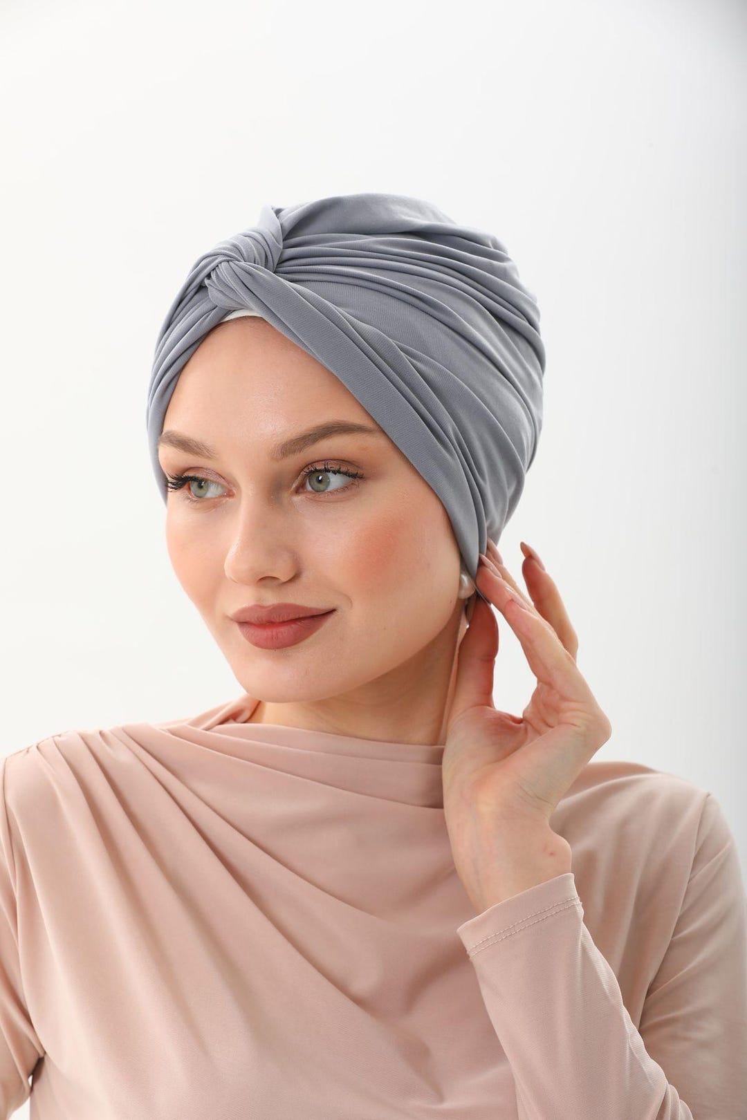 Light Grey Twist Turban Bonnet | Soft Sandy Fabric Hijab Cap | Modest ...