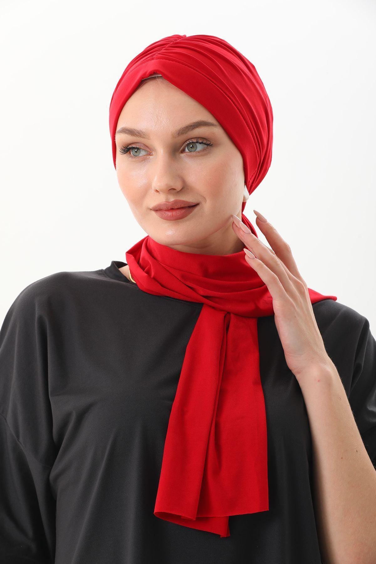 Long Red Wrap Turban Hijab for Women | Multi Style Sandy Fabric ...