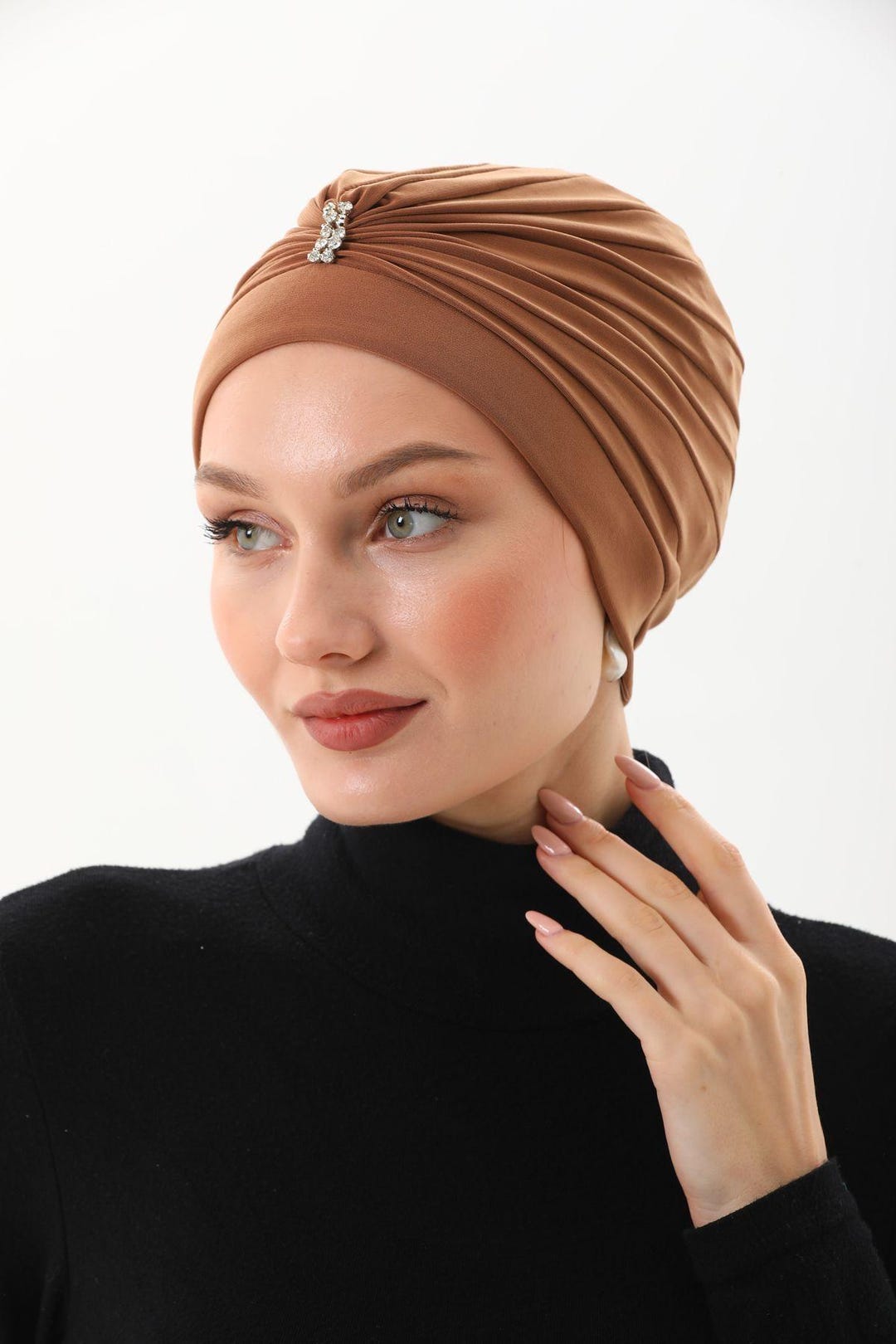 Handmade Brown Modest Turban Bonnet With Crystal Bead Detail | Soft ...