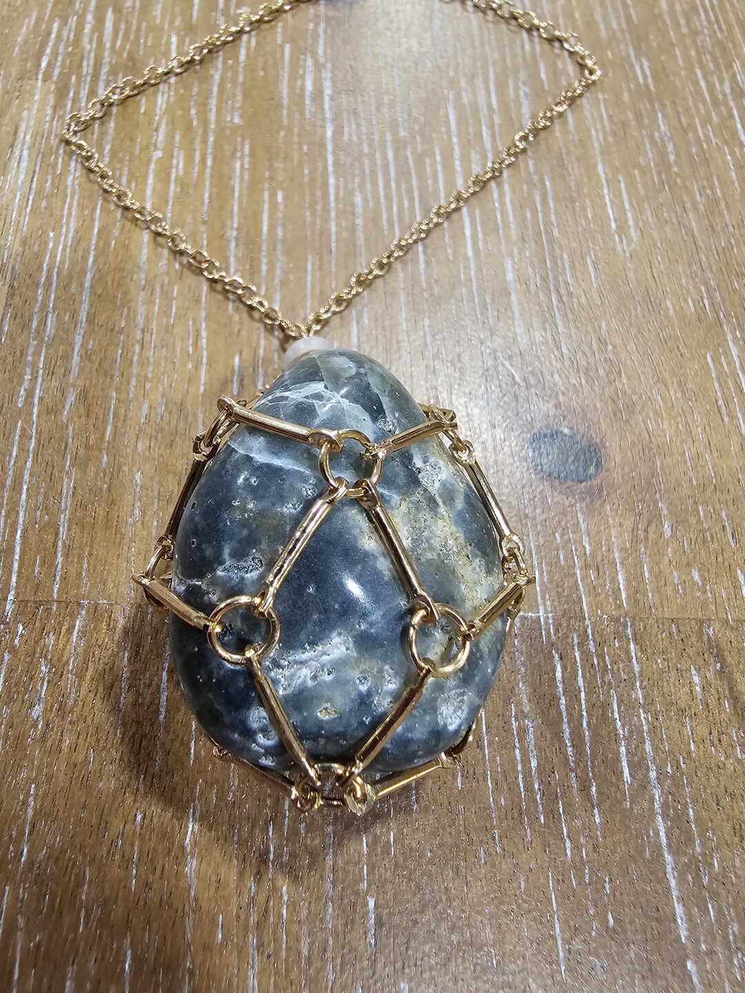 Blue Gray Quartzite Pendant: Golden Surgical Steel Weave (large) - Etsy
