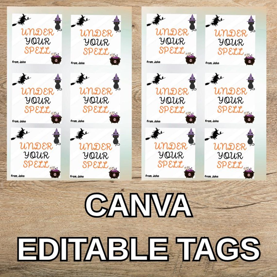 Halloween Under Your Spell Tag, Custom Name Tag, Witch Theme Halloween ...