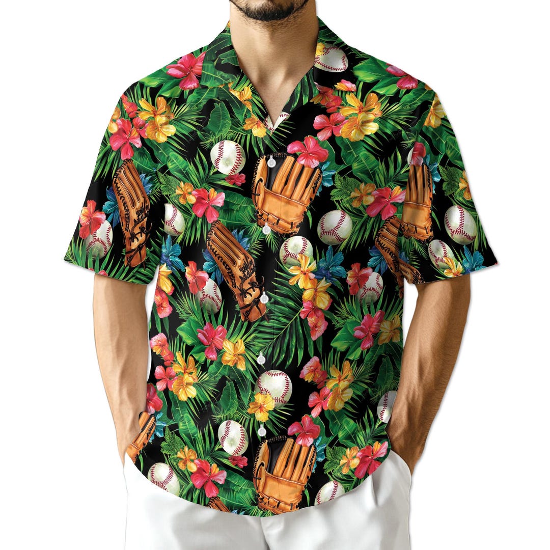 Vintage Baseball Art Hawaiian Shirt, Tropical Baseball Aloha Shirt ...