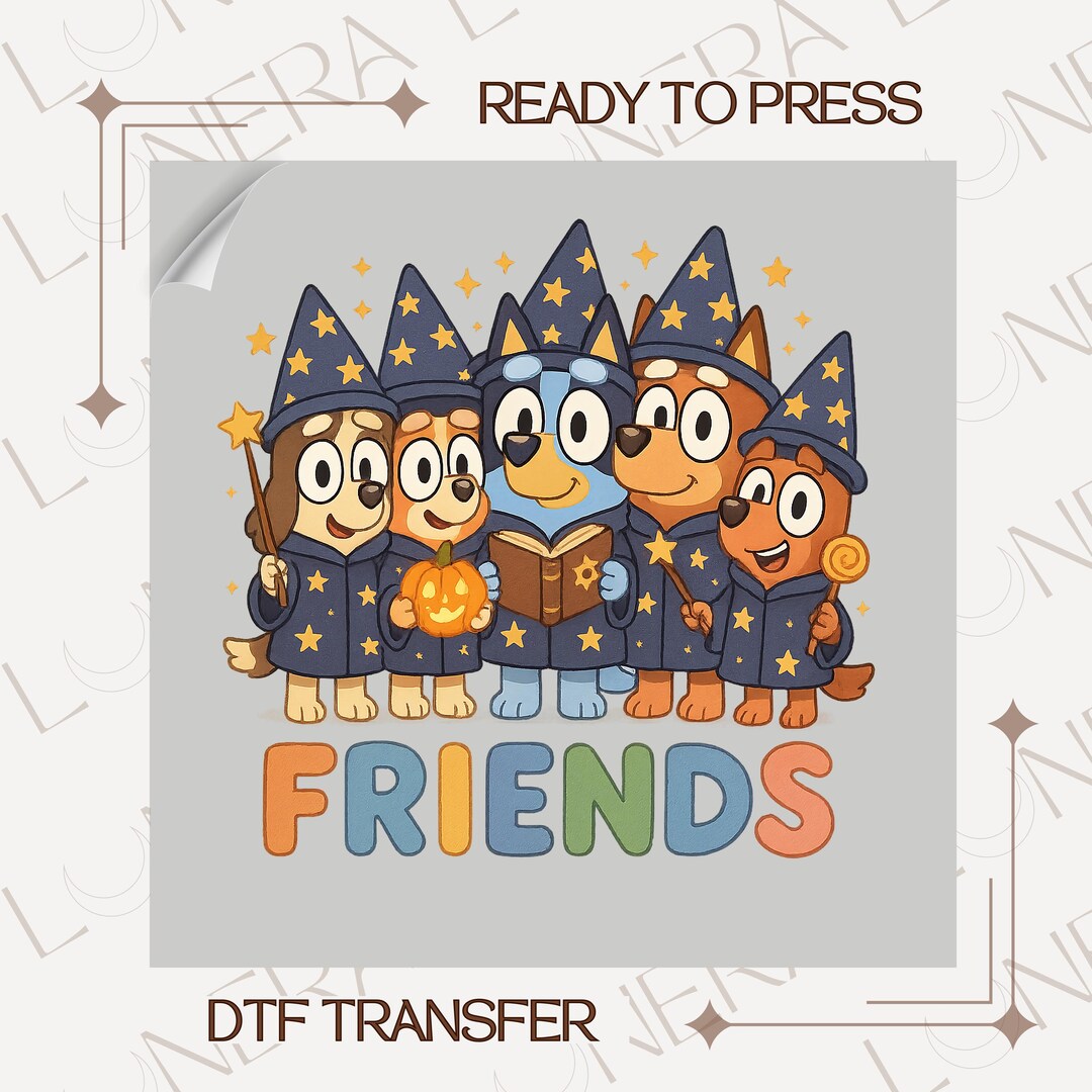 Blue Dog Friends Cartoon Characters Halloween Party Dtf Transfers, DTF ...