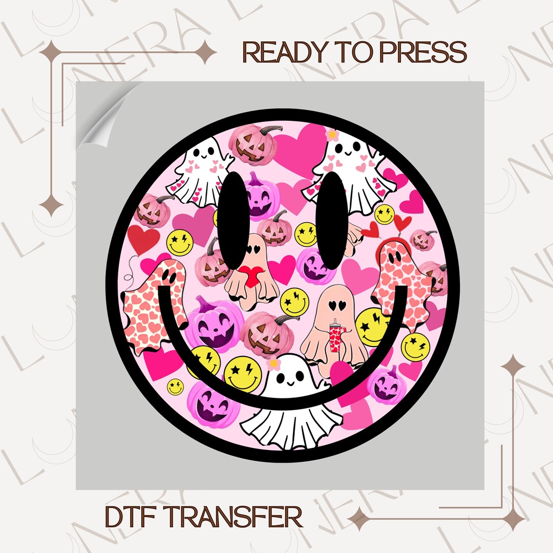 Halloween Smiley Face Dtf Transfer, Pink Halloween DTF, Funny Halloween ...