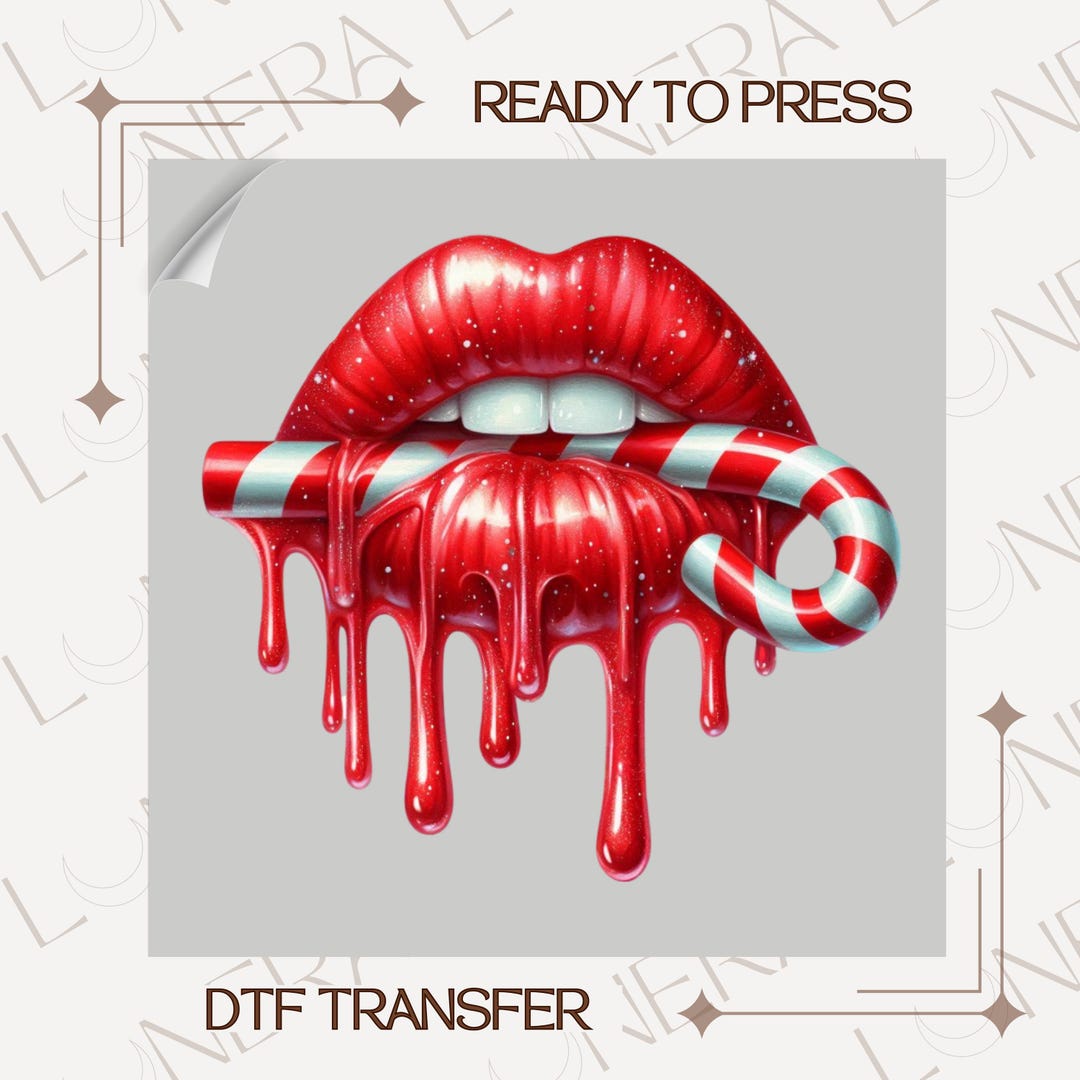 Dripping Candy Cane Glitter Lips DTF Transfers, Christmas Dtf Transfer ...