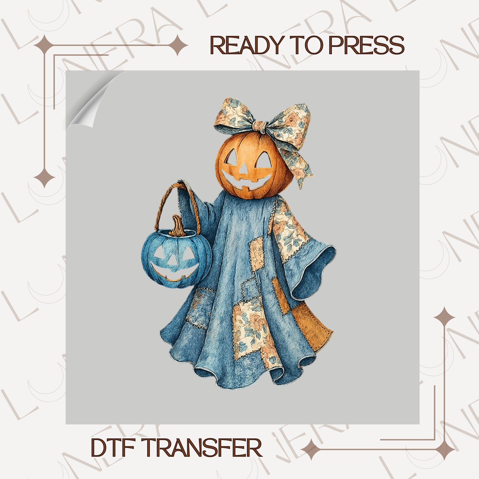 Halloween Blue Denim Ghost Dtf Transfers, Patchwork Spooky Ghost ...