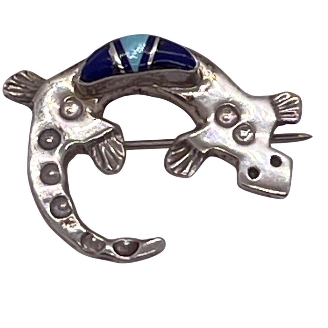 Native American Navajo Sterling Lizard Gecko Pin Brooch Mosaic Inlay ...