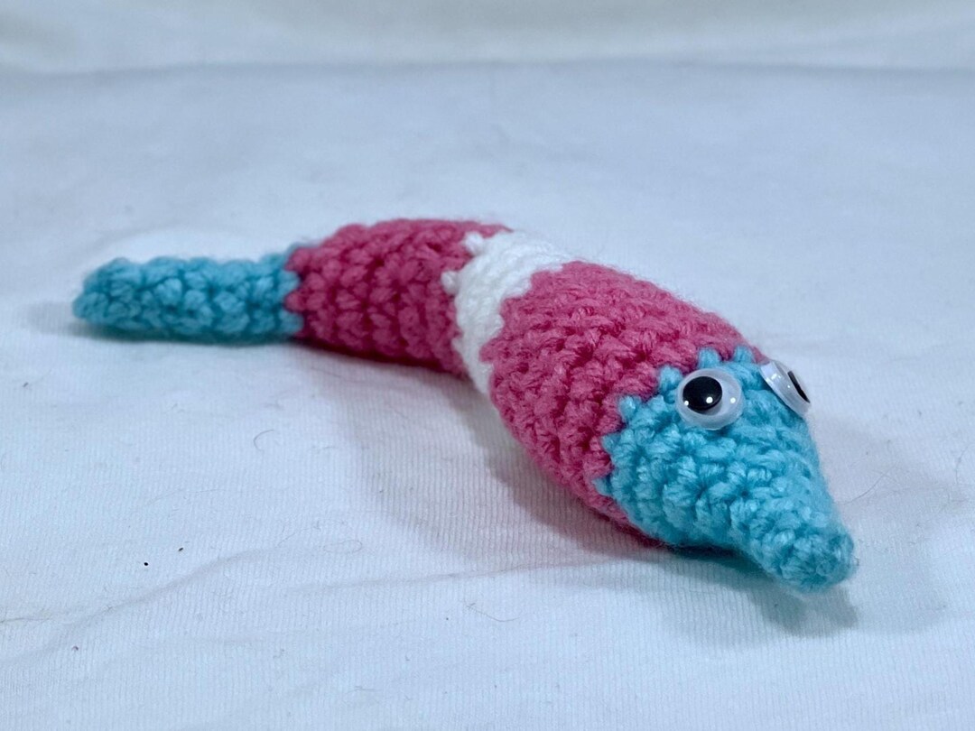 Crocheted Trans Pride Werm Desk Companion - Alex - Handmade Plush - Etsy