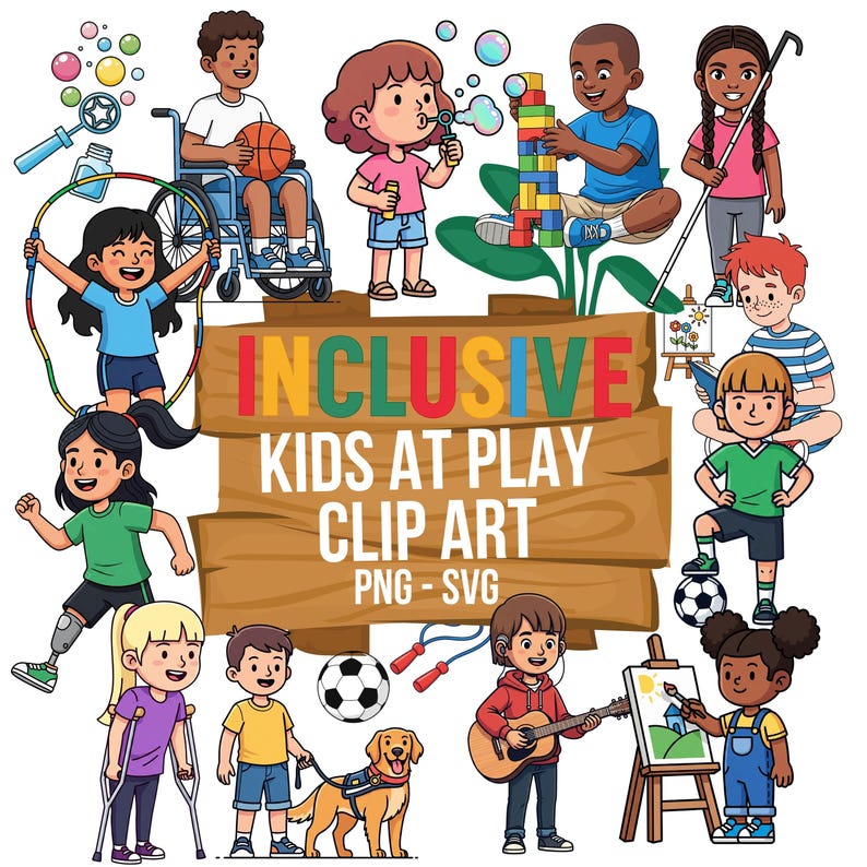 Inclusive Kids at Play Clipart | Diverse Children & Activities ...