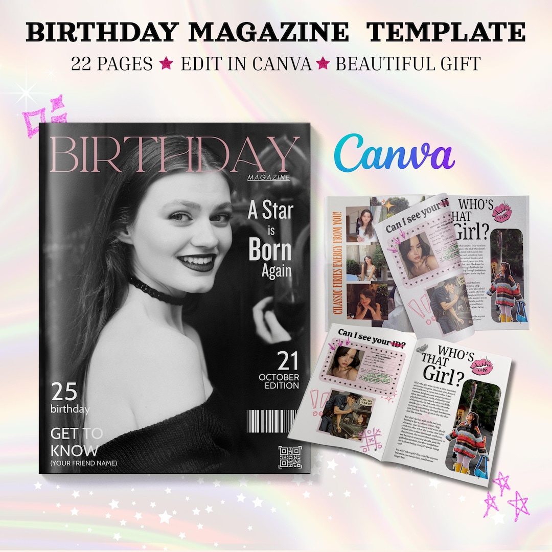 Editable Birthday Magazine Template, Personalized Canva Photo Book ...