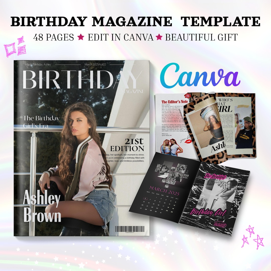 Birthday Magazine Canva Template, Editable Birthday Gift, Personalized ...