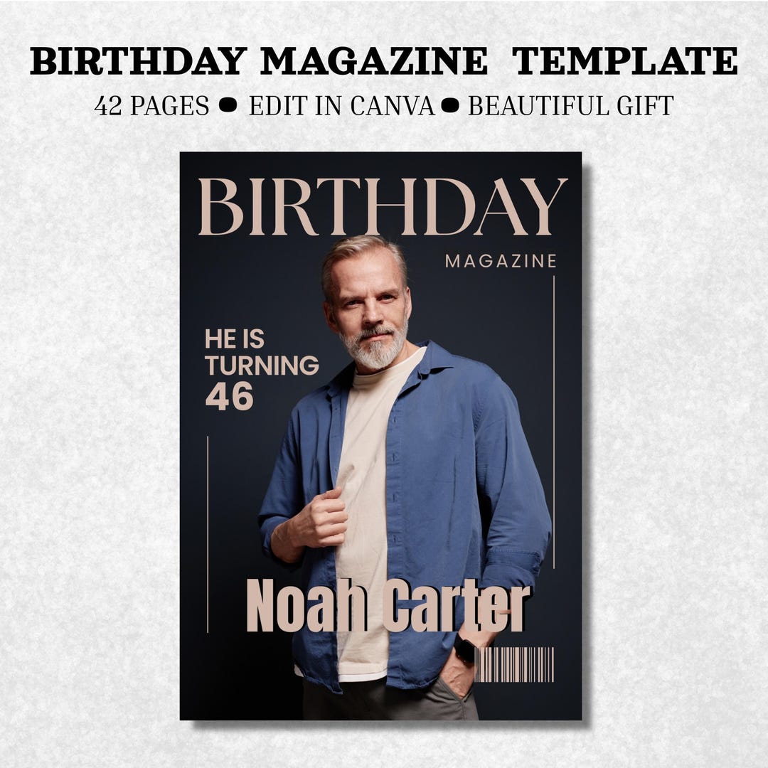 Editable Birthday & Retirement Magazine Template for Him, Custom Canva ...