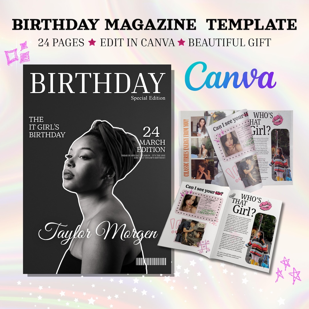 Birthday Magazine Template, Editable Canva Birthday Gift, Personalized ...