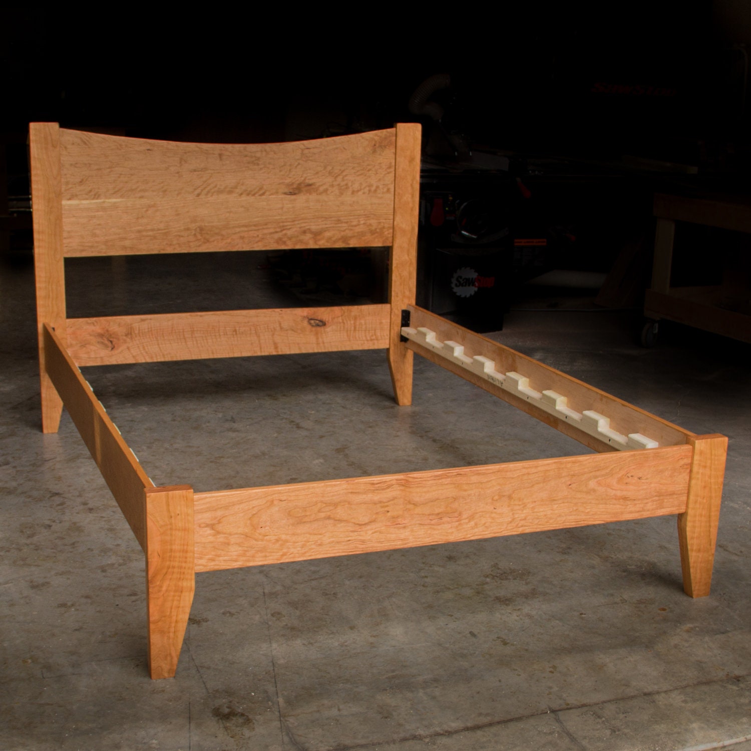 CHERRY SIMPLE BED Platform Bed Frame Curved Headboard | Etsy