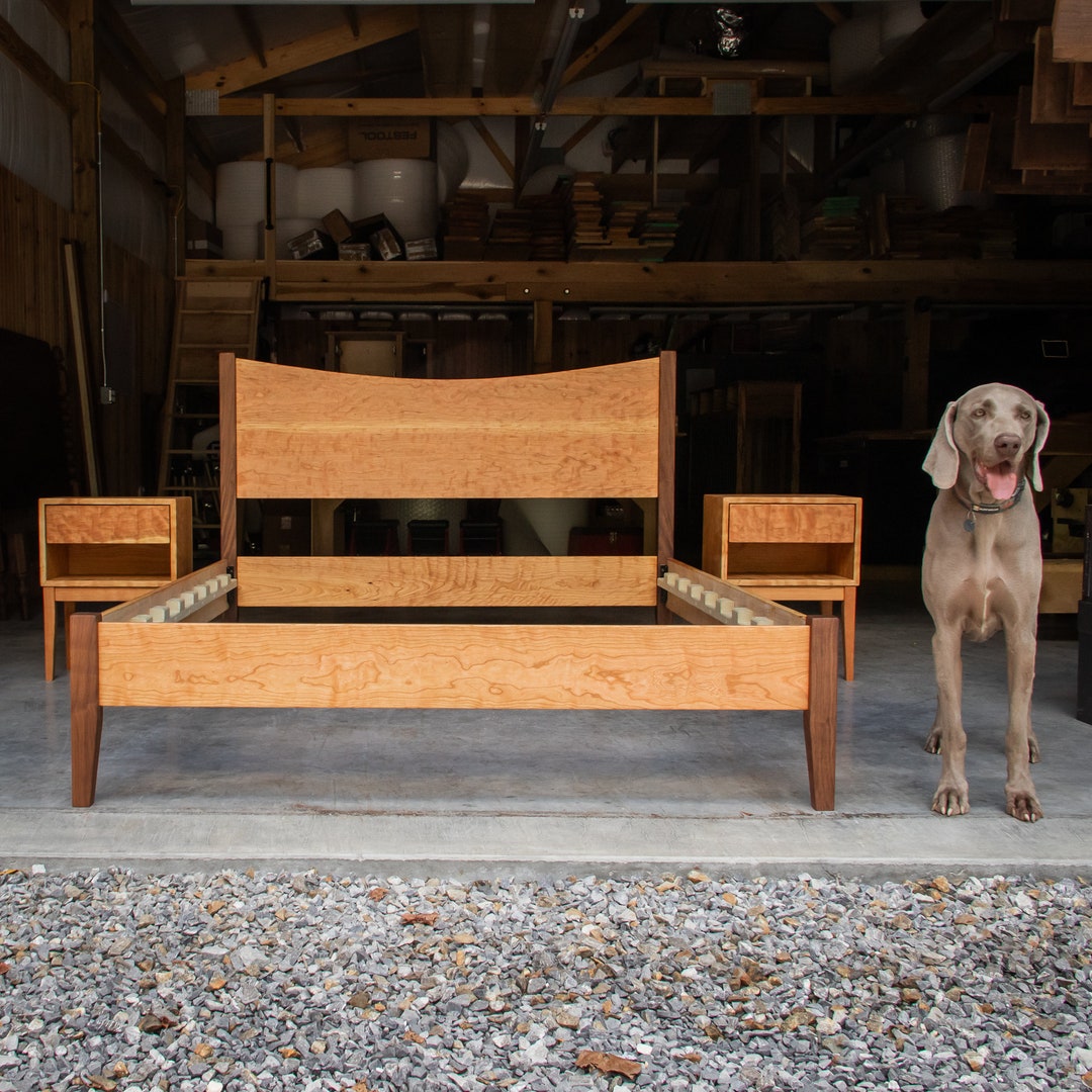 CURLY CHERRY & WALNUT | Platform Bed Frame | Curved Headboard | Solid ...