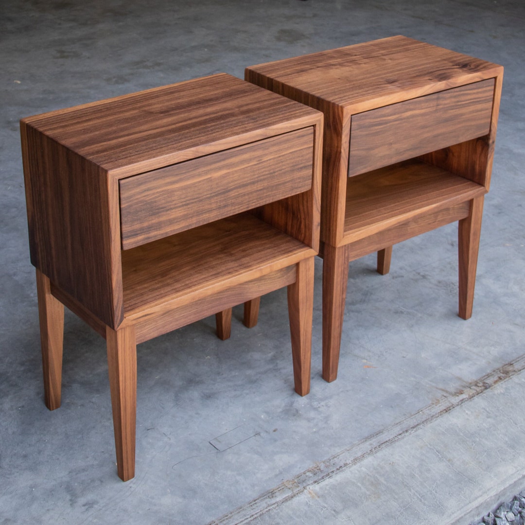 MITERED BOX NIGHTSTAND Modern 5 5 Style Walnut Hardwoods W Ambrosia Maple Back Single Drawer Tapered Legs 18w X 12d Etsy