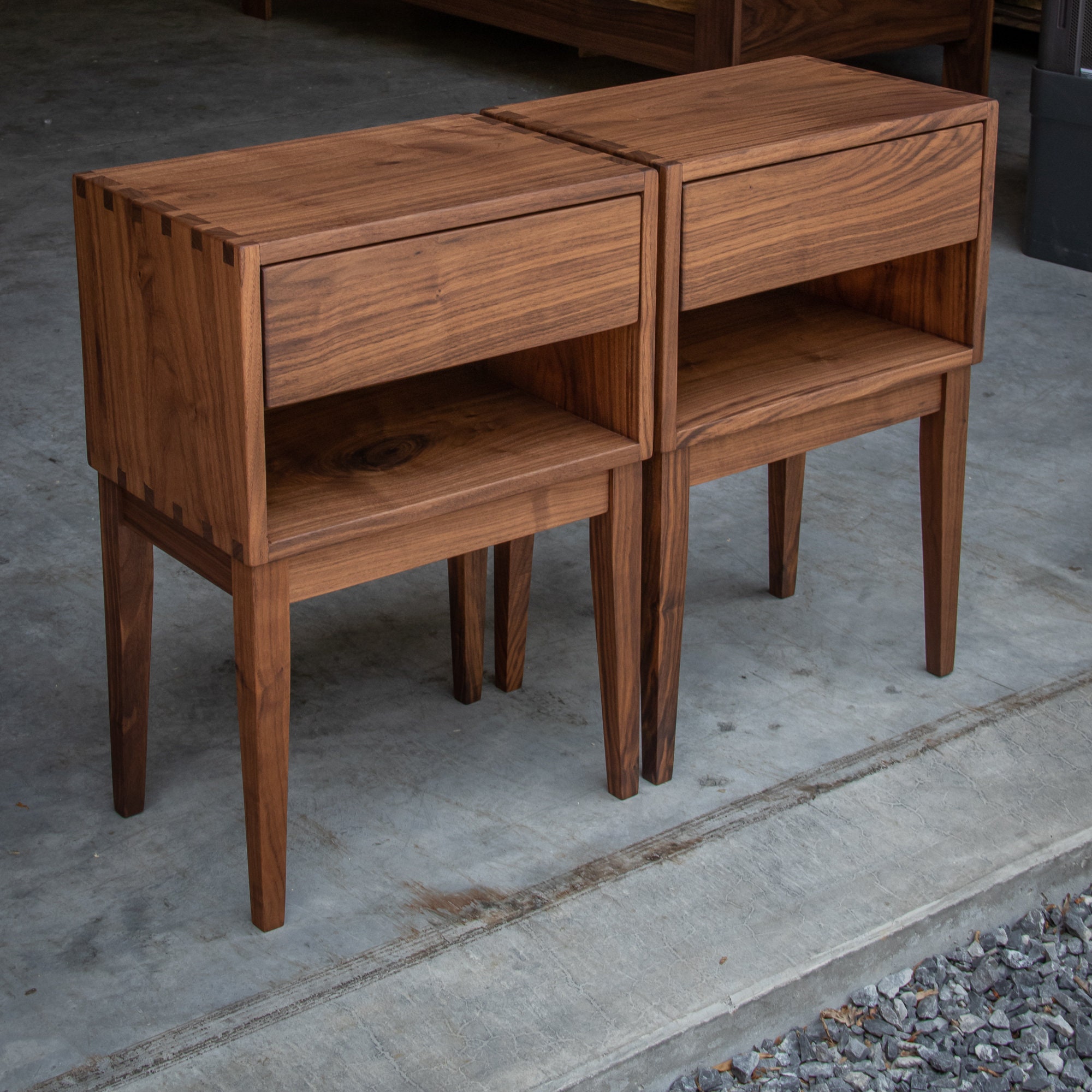 MODERN DOVETAIL NIGHTSTAND 5 5 Style Solid Walnut Hardwoods Single Drawer Tapered Legs 18w X 12d Etsy