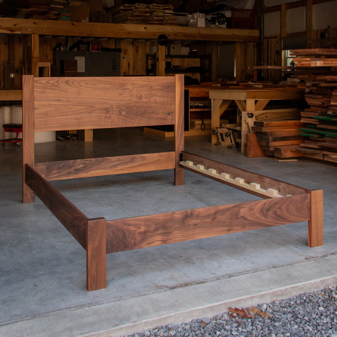 WALNUT SIMPLE BED | Platform Bed Frame | Straight Headboard | Solid ...
