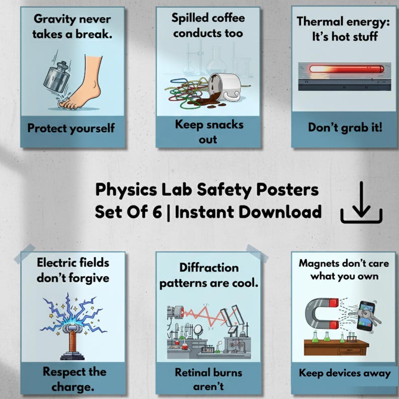 Physics Lab Safety Posters: Funny STEM Classroom Decor (set of 6) (PDF ...
