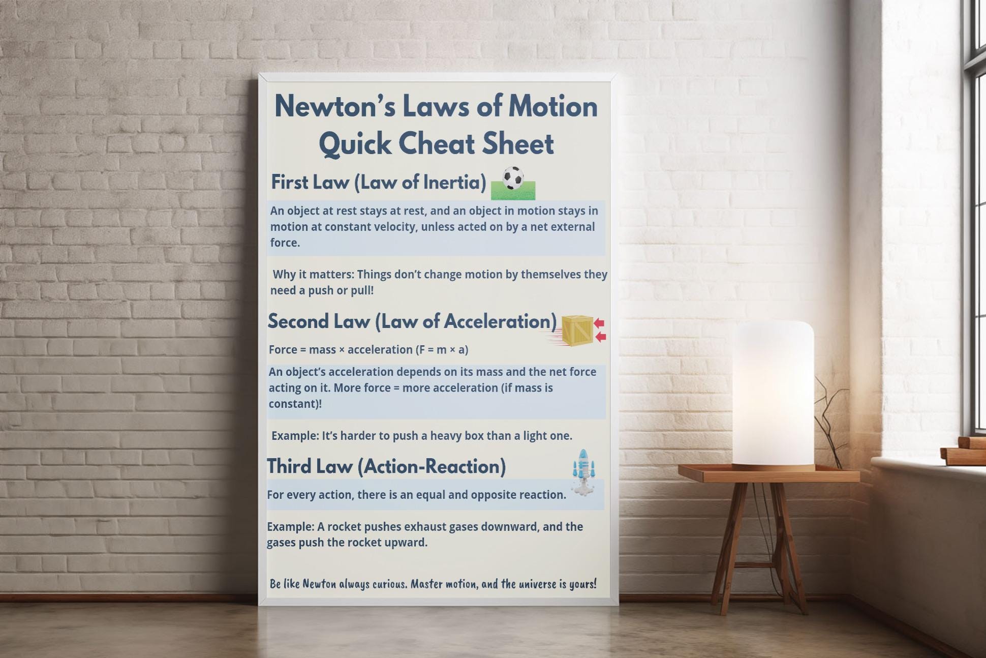 Newton's Laws of Motion Poster, Physics Classroom Decor (digital ...