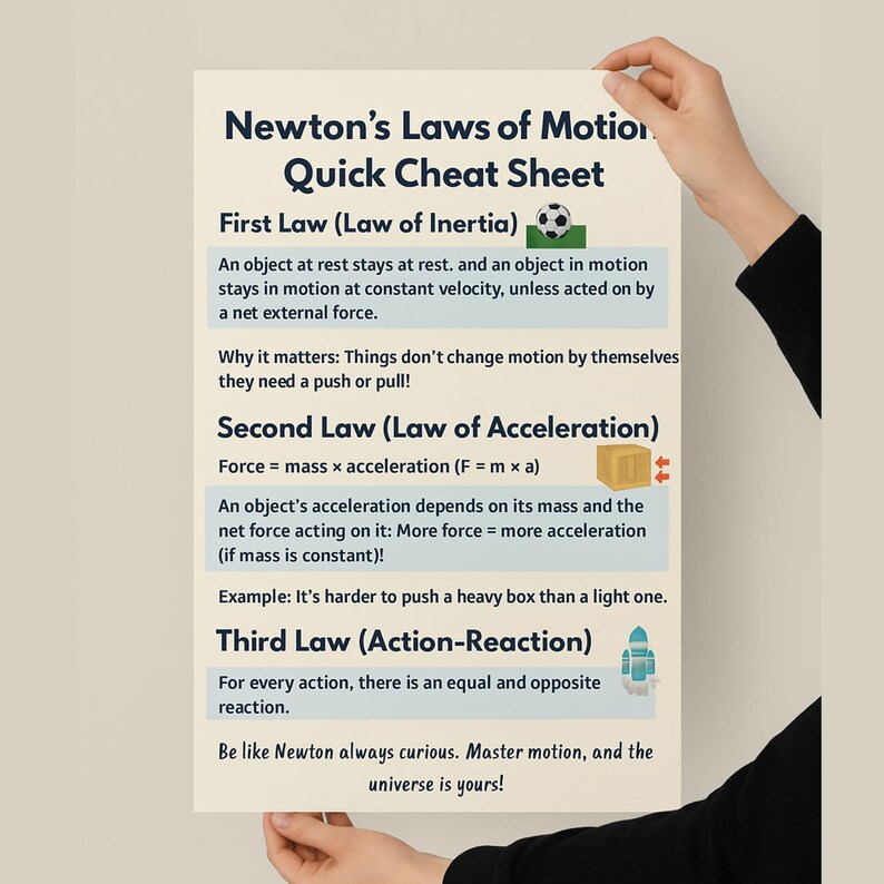 Newton's Laws of Motion Poster, Physics Classroom Decor (digital ...