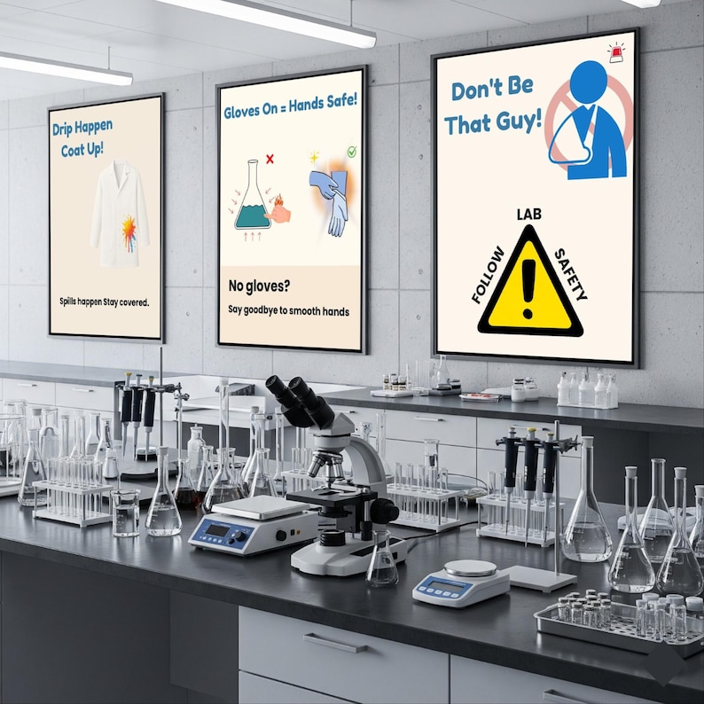 Lab Safety Poster | Set of 10, Science Classroom Wall Art | Chemistry ...