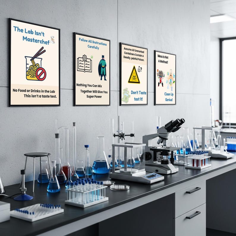 Lab Safety Poster | Set of 10, Science Classroom Wall Art | Chemistry ...