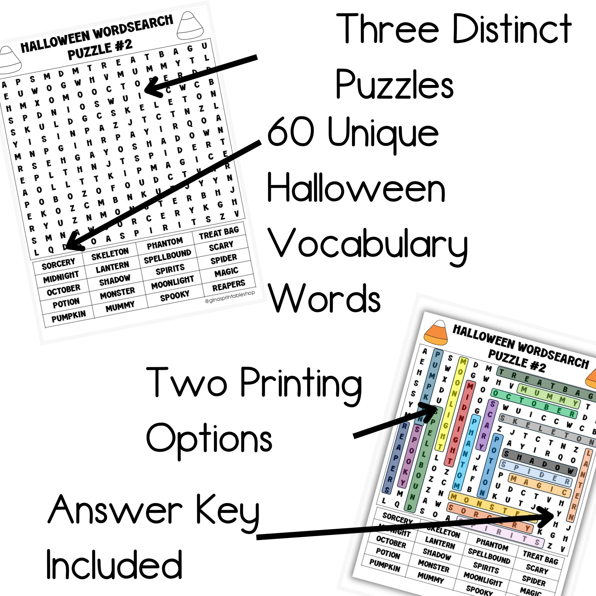 Halloween Word Search Printable | 3 Puzzles With 60 Words | Kids ...