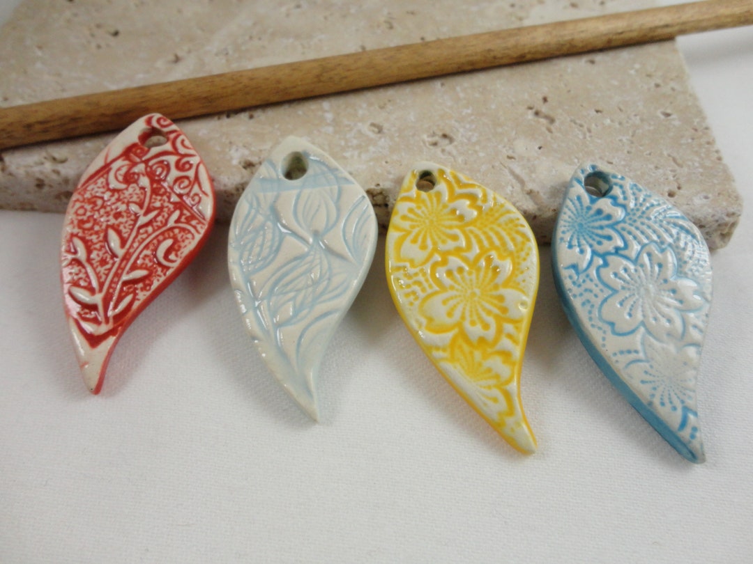 Hand Painted Ceramic Pendants-floral Pendants-stamped Ceramic Pendants ...